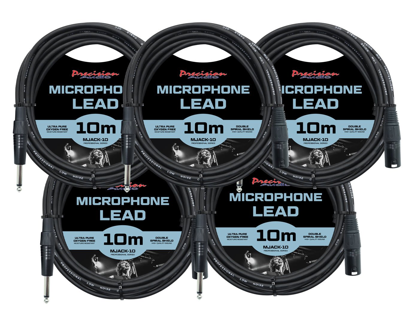 Precision Audio 5 Pack 1/4" to XLR Male Microphone Lead 10m XLRJACK10x