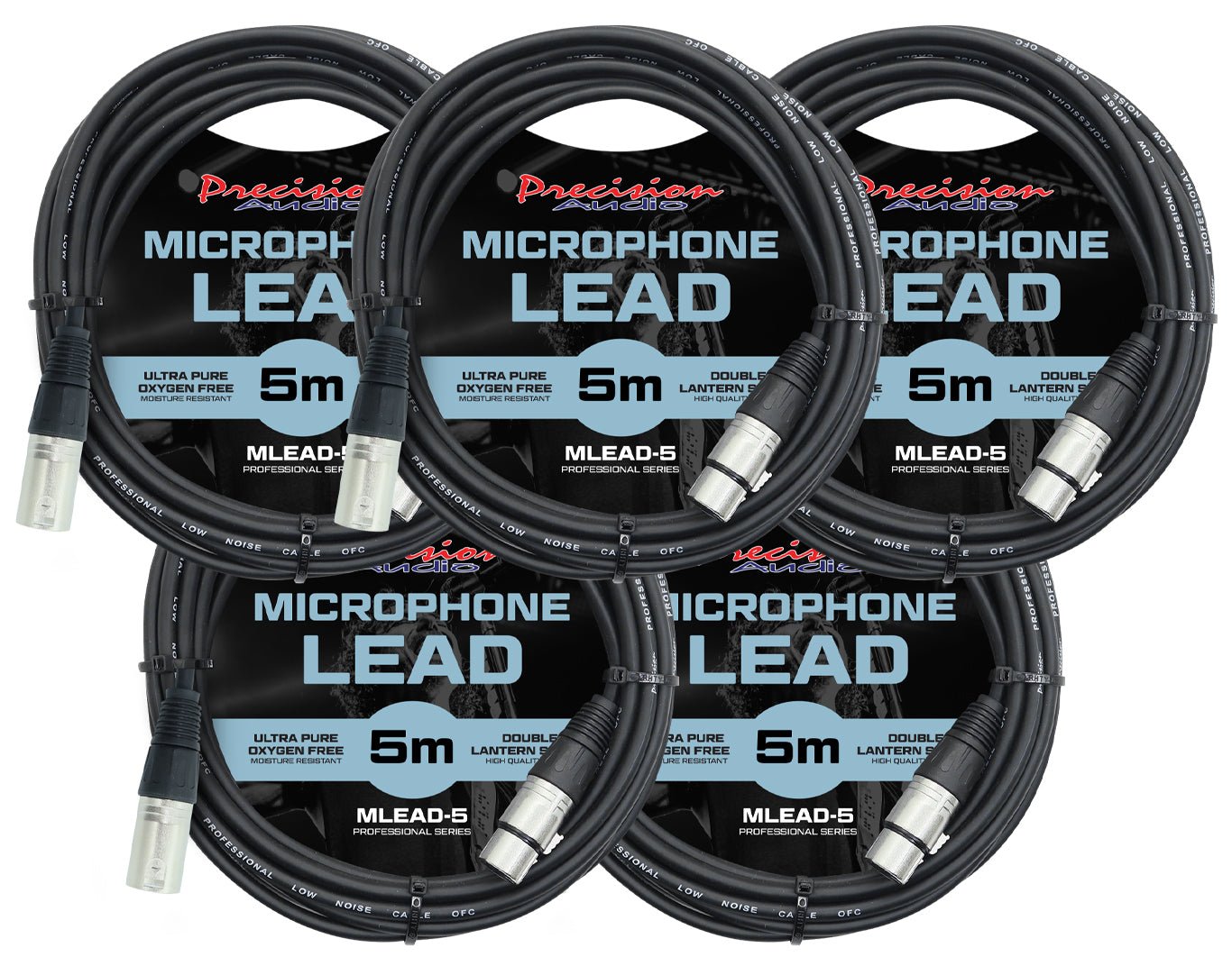 Precision Audio 5 Pack XLR To XLR Studio Stage Microphone Lead 5m