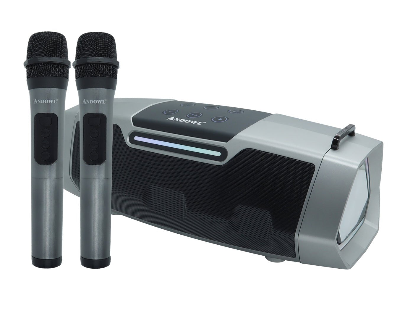 Andowl Portable Bluetooth Karaoke Speaker Dual Wireless Microphones Gr