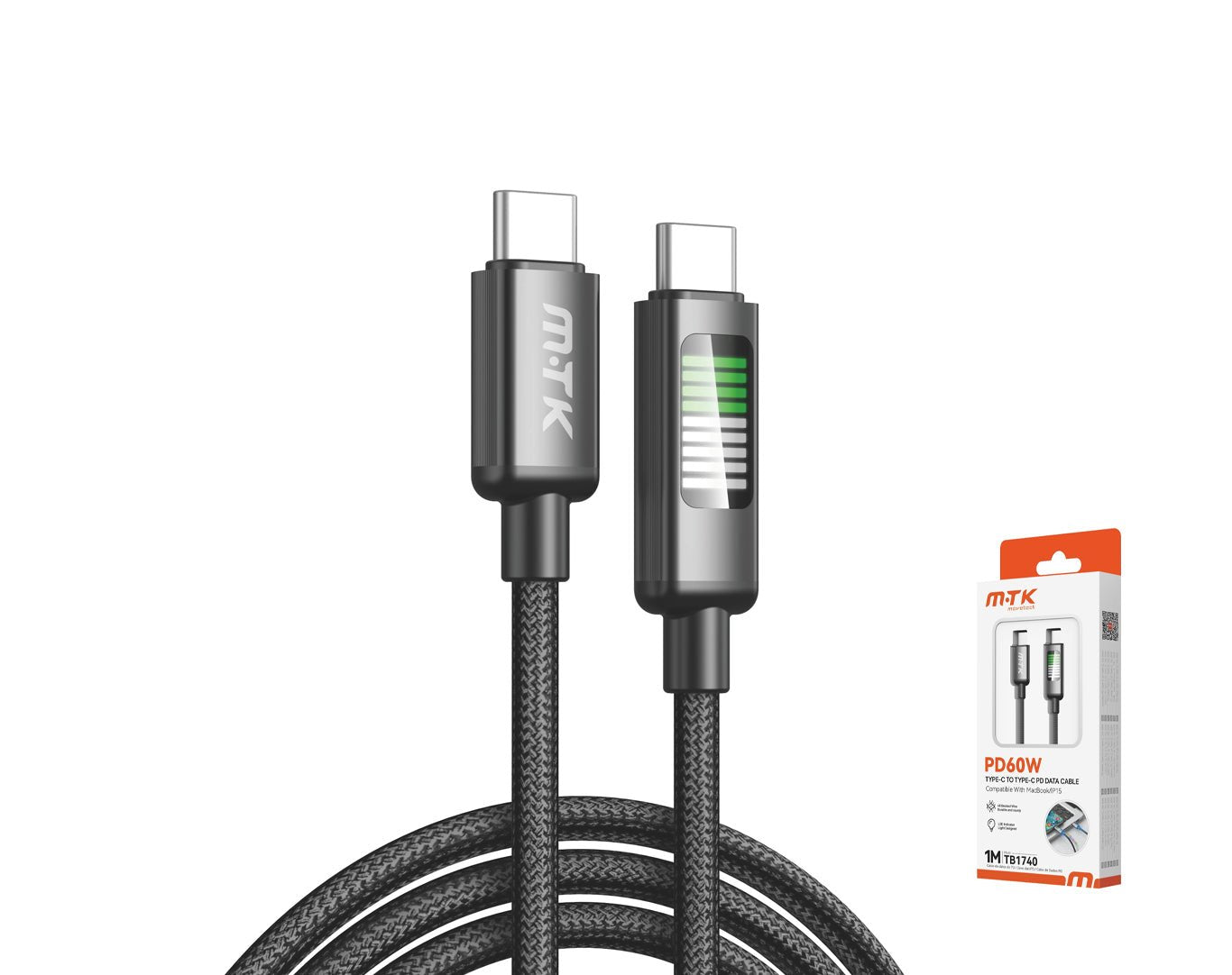 Moveteck 60W Type-C to Type-C Braided Data Cable 1m 20V 3a Black TB174