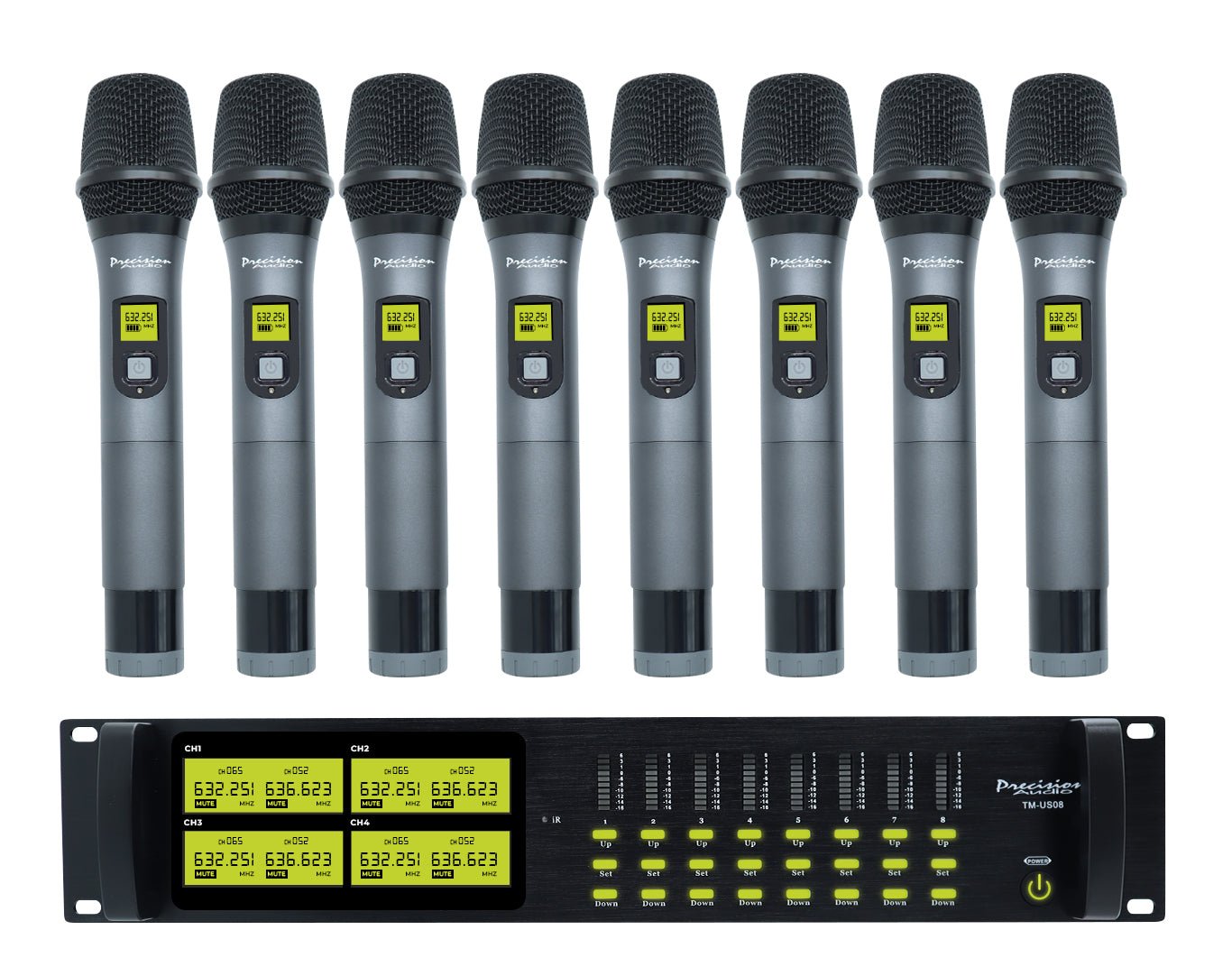 Precision Audio 8 Channel UHF Wireless Microphone System Rack Mount LC